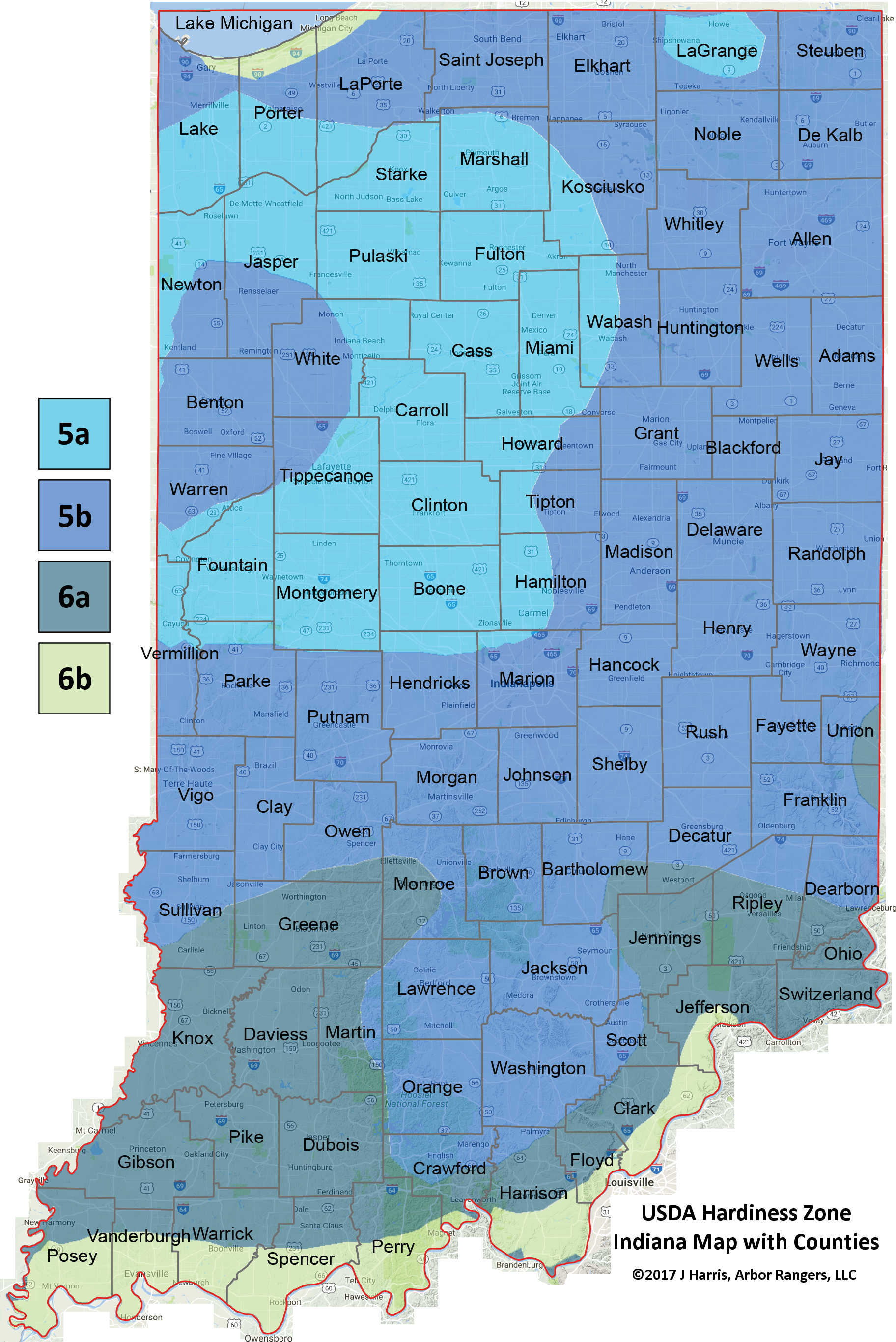 USDA Plant Hardiness Zone Map INDIANA Arbor Rangers USDA Plant Hardiness Zone Map INDIANA Arbor Rangers